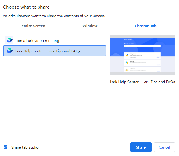 Tham gia cuộc họp video bằng Lark web